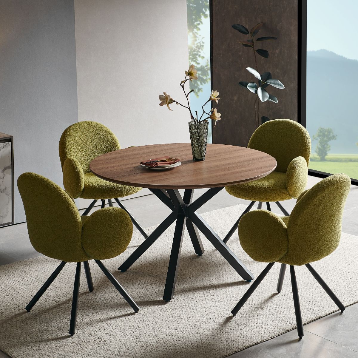 Masa dining rotunda cu cadru metalic si blat din MDF 120 cm diametru ...