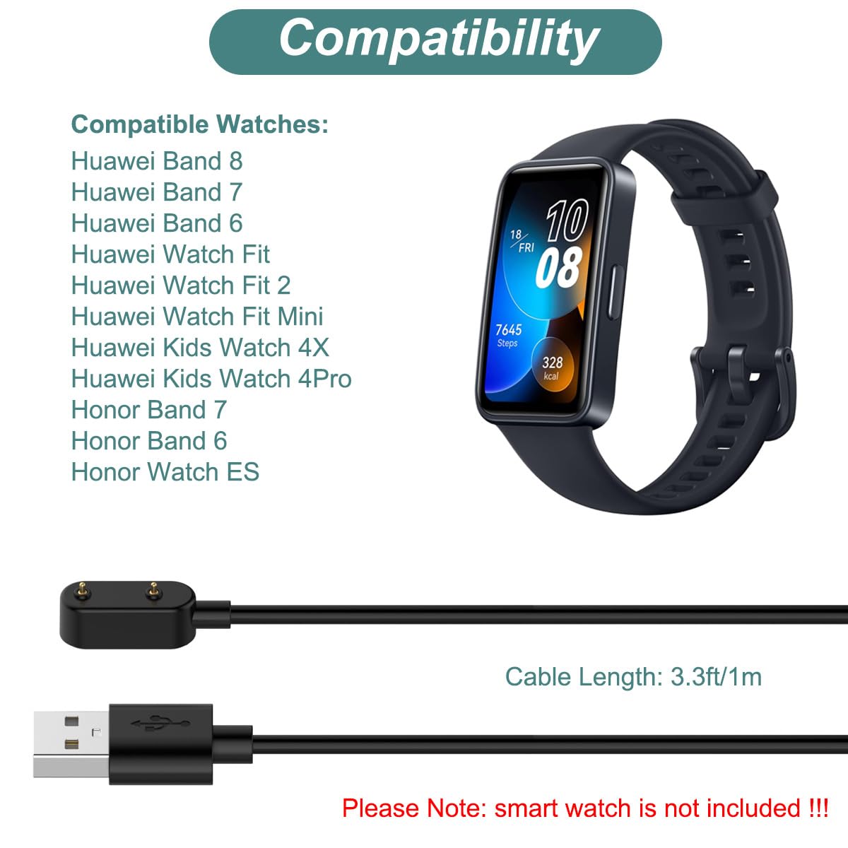 HNSMART mágneses töltőkábel Huawei Band 9/8/7/6, óra Fit/Fit 2/Fit Mini ...