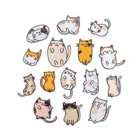 Set 15 bucati patch-uri brodate cu pisici, pentru decorare haine si ...