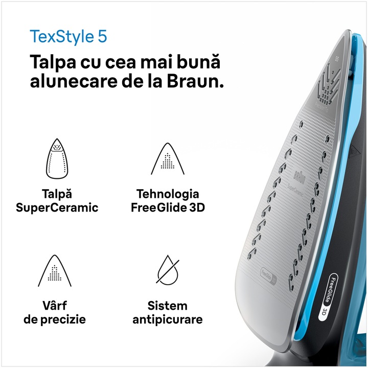 Fier de calcat Braun TexStyle 5 SI5256BL, 2600W, jet de abur 210g/min ...