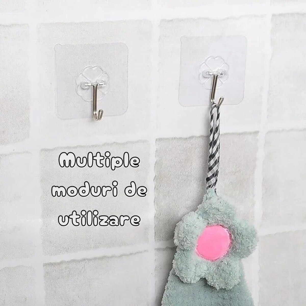Set 24 Cuiere Autoadezive pentru Baie si Bucatarie, Agatare pe Perete ...