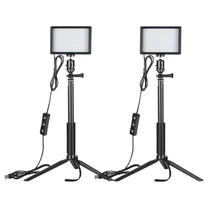 Set 2 lumini pentru studio foto/filtre, Neewer, ZC-10S, LED, stativ ...