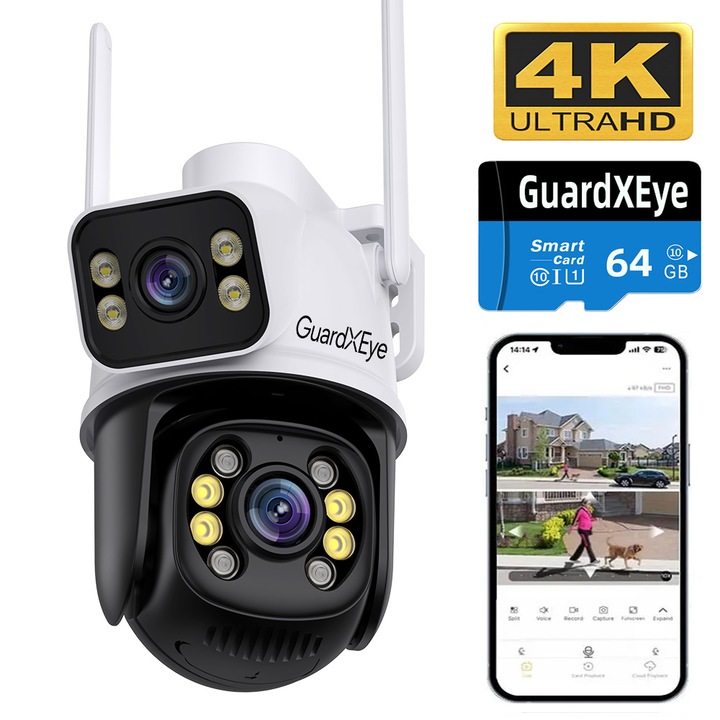 Camera De Supraveghere Video CCTV Dubla GrandXEye safe A28B, 8MP, 64G ...