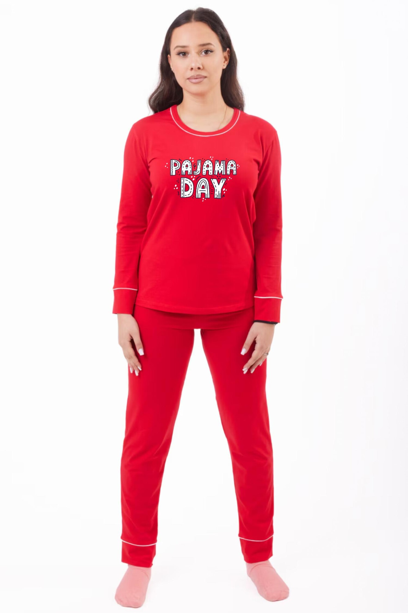 Pijama pentru femei personalizat cu imagine pijama day, Bumbac, Rosu ...