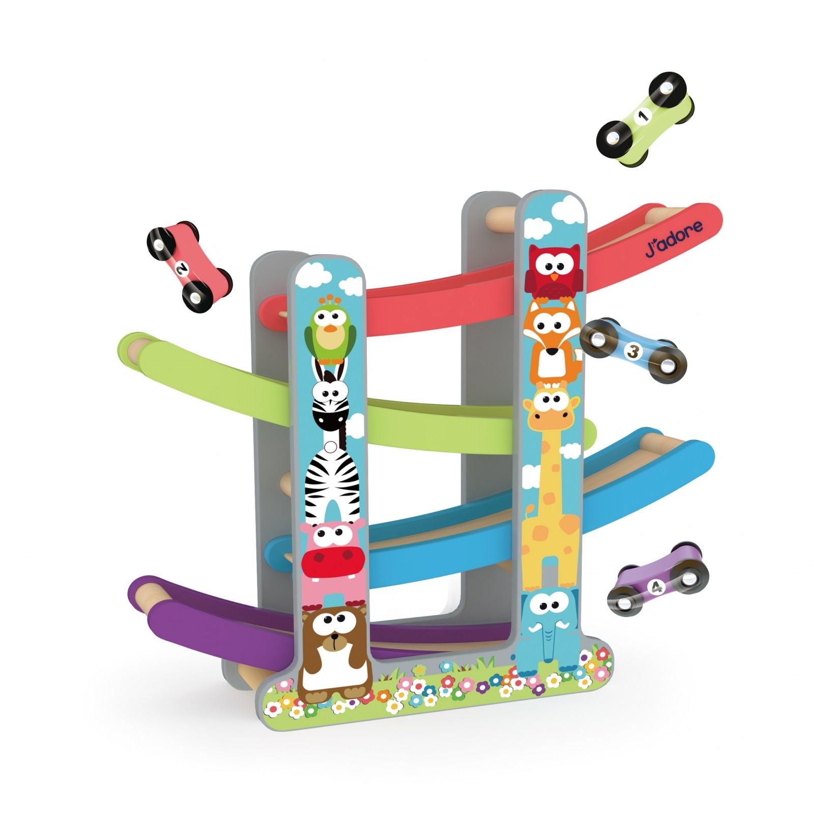 Set de pista de curse colorat din lemn J′adore, 5 bucati - eMAG.ro