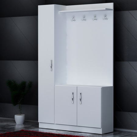 Cuier hol cu dulap Model Naturel, Alb, 110x31.8x180 cm - eMAG.ro