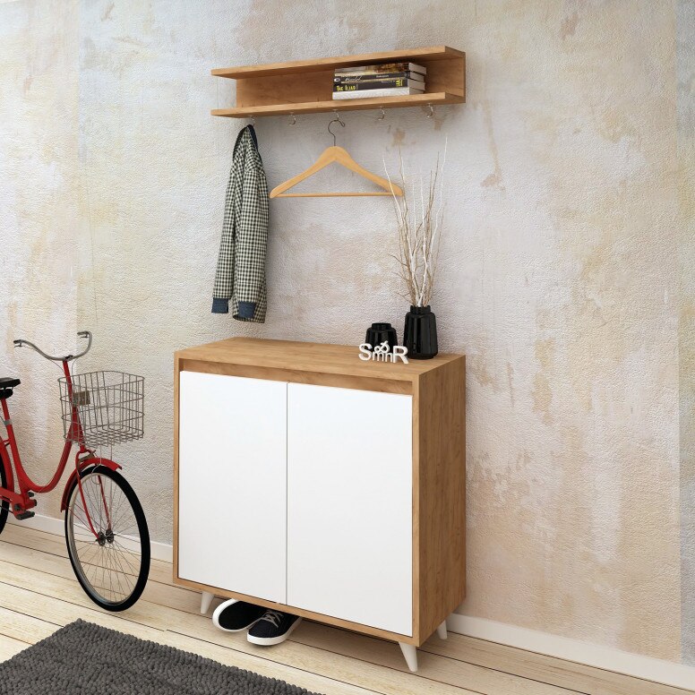 Cuier hol cu dulap Model Obsoyo, Stejar/Alb, 80x35x100 cm - eMAG.ro