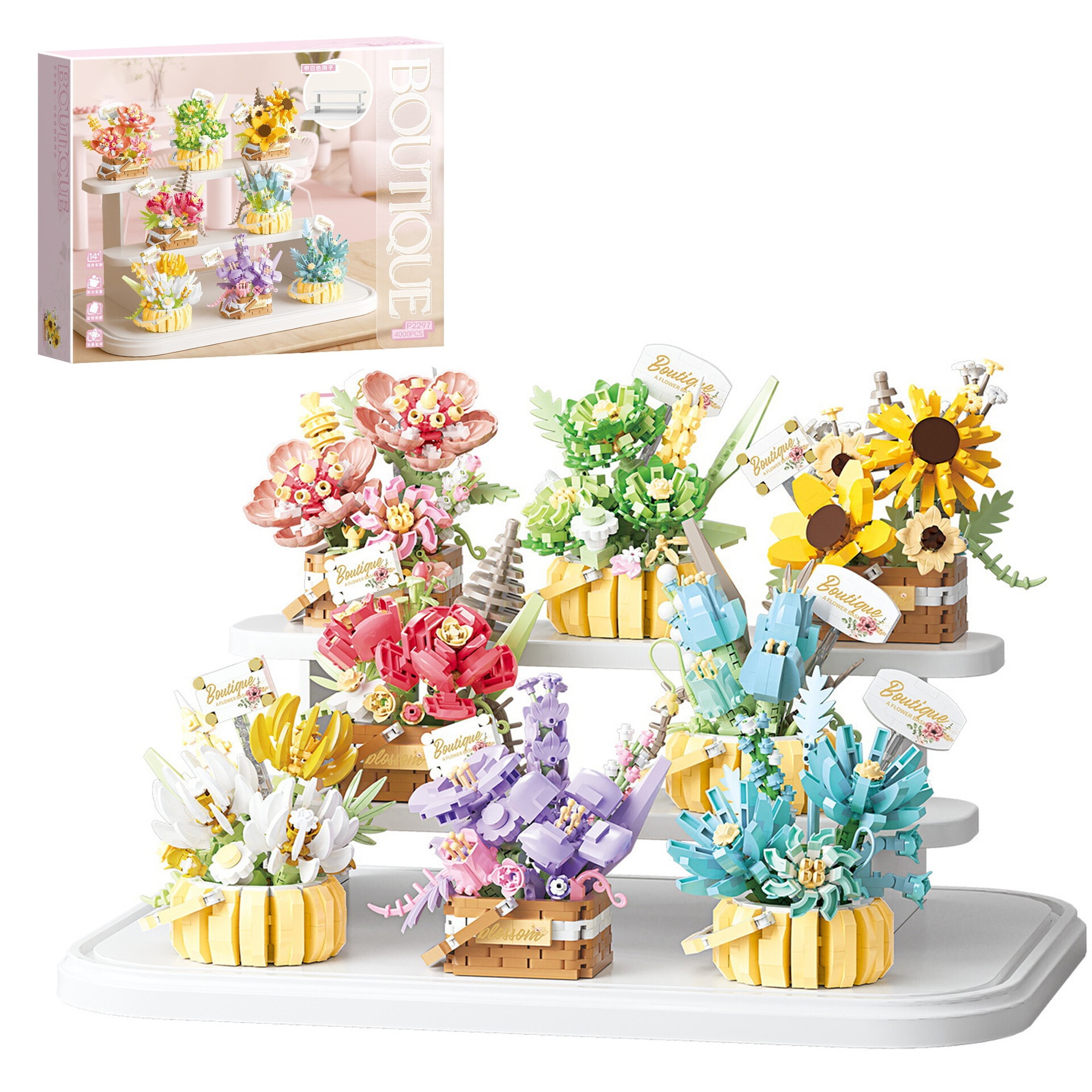 Set de 8 mini set de blocuri de constructii botanice cu flori, WALALLA ...