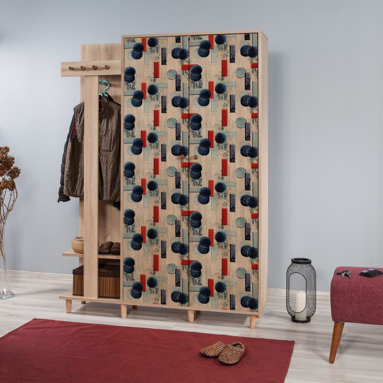 Cuier hol cu dulap Model GARMANTO V2, Stejar sonoma/Multicolor ...