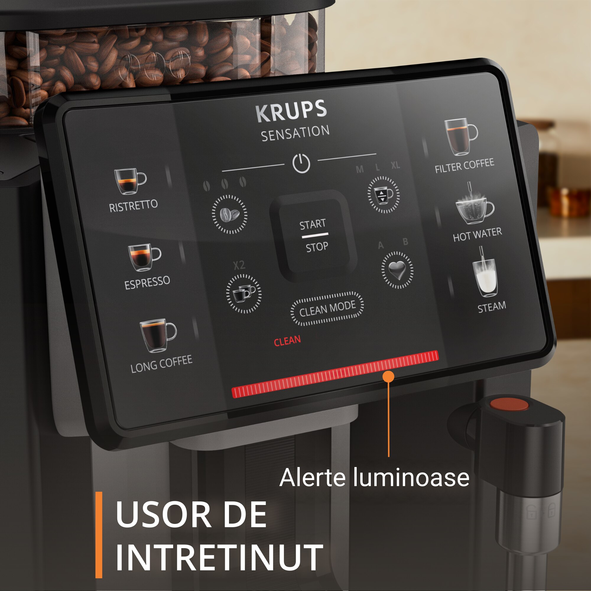 Espressor automat Krups Sensation EA910A10, 1450W, 5 retete, ecran ...