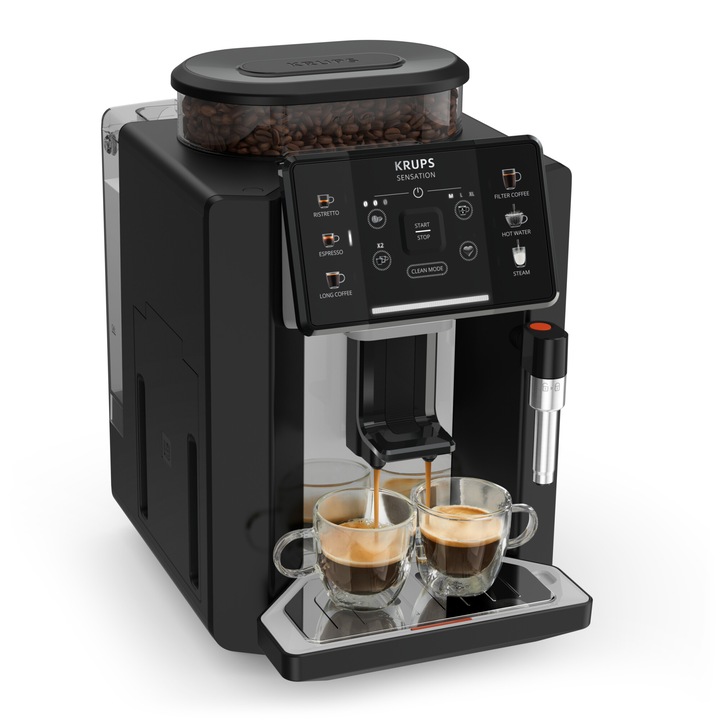 Espressor automat Krups Sensation EA910A10, 1450W, 5 retete, ecran tactil, presiune 15 bari ...