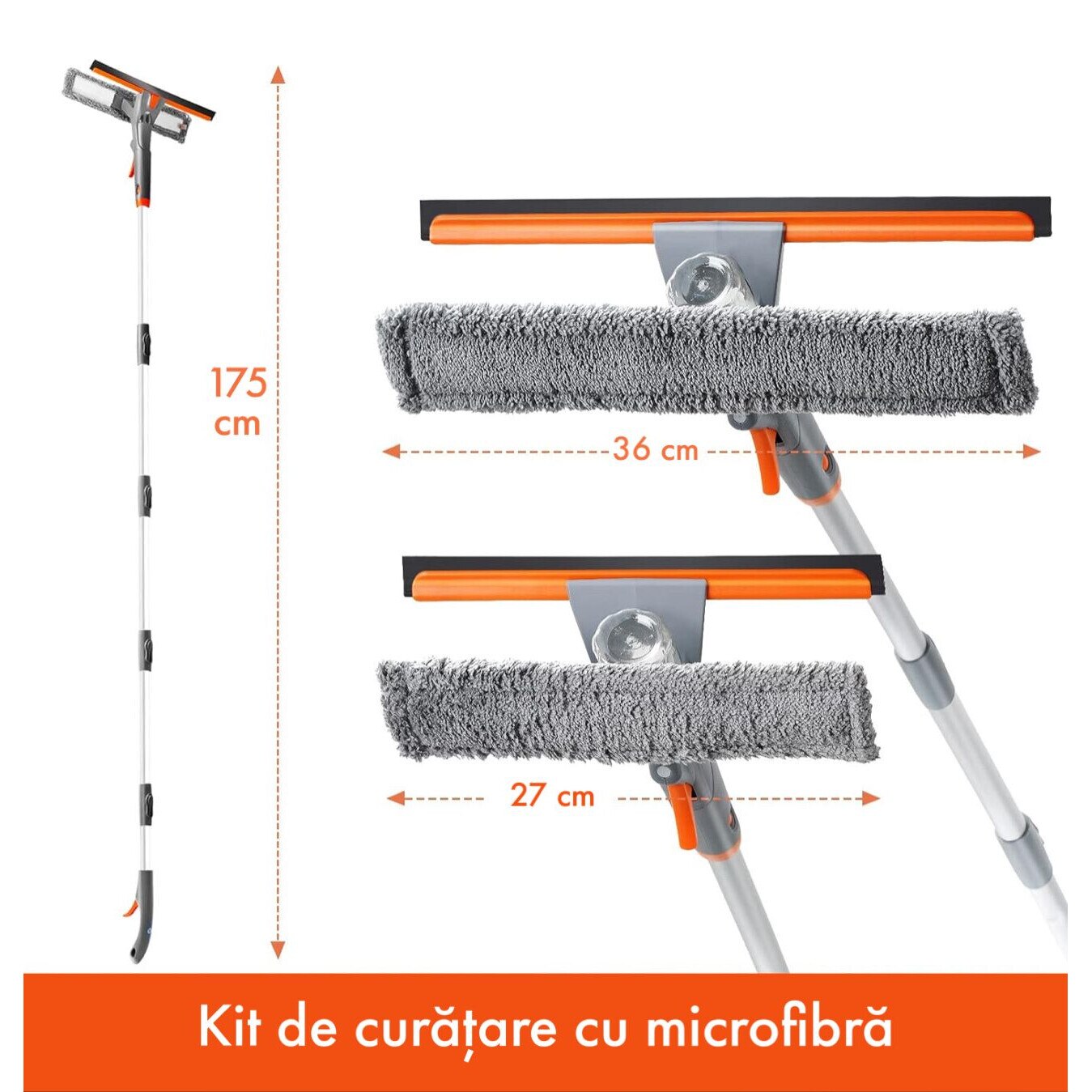 Stergator de geamuri Profesional 3 in 1, Laveta microfibra, Maner ...