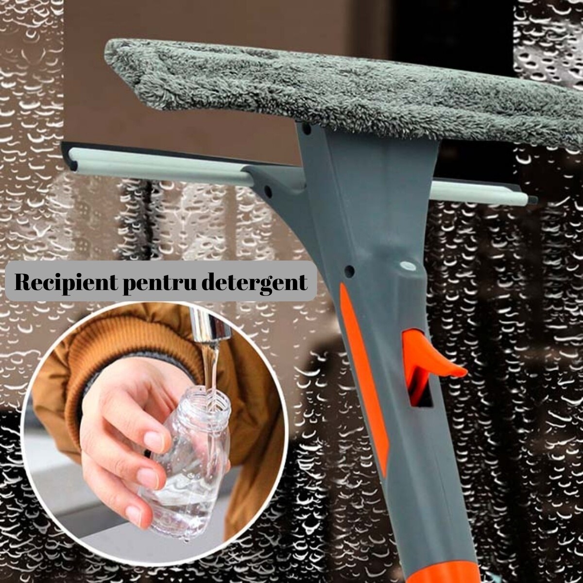 Stergator de geamuri Profesional 3 in 1, Laveta microfibra, Maner ...