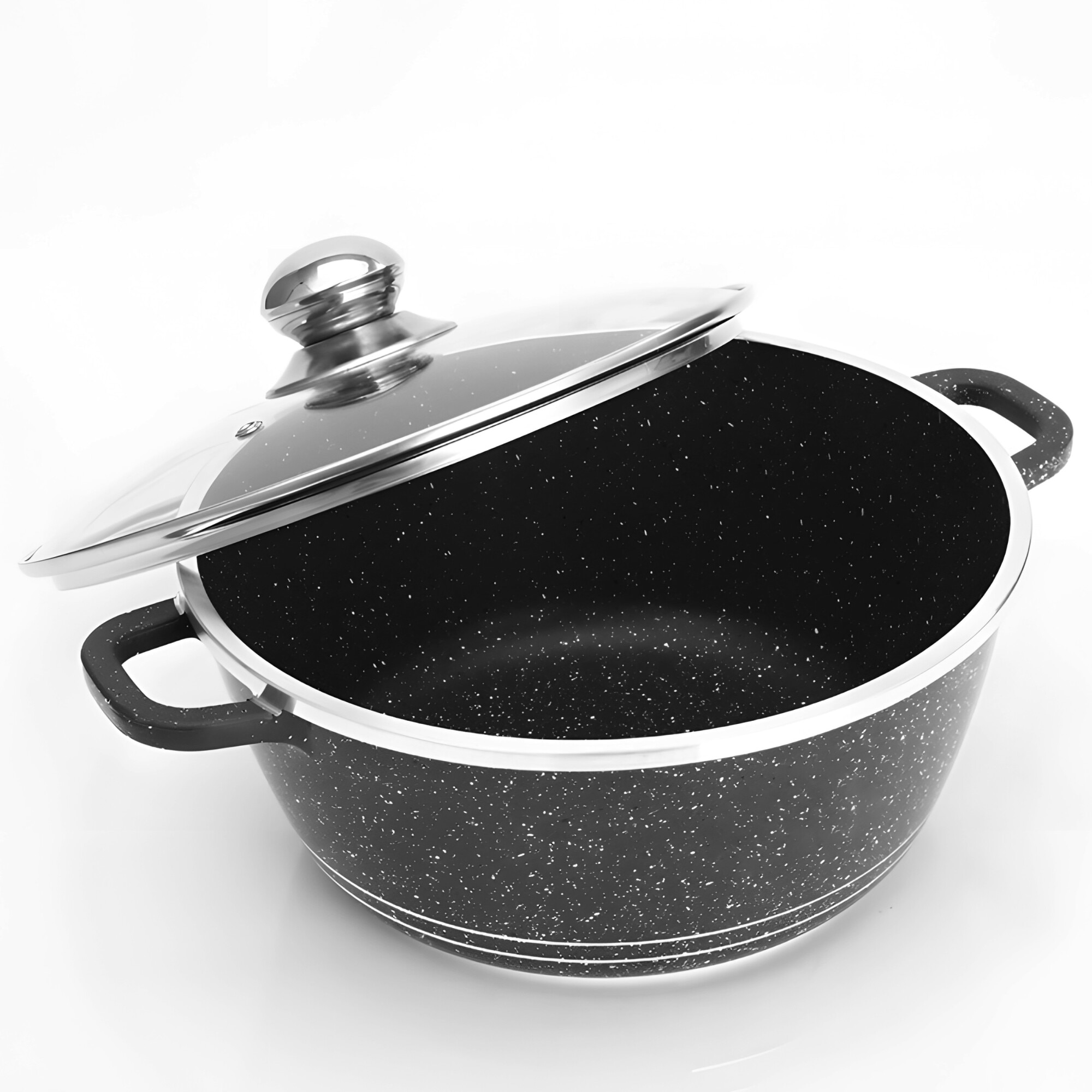 Set Gatit 12 piese Retoo Granit, Tigaie 28cm si Oale 20/24/28/32cm cu Invelis Ceramic si Capace ...