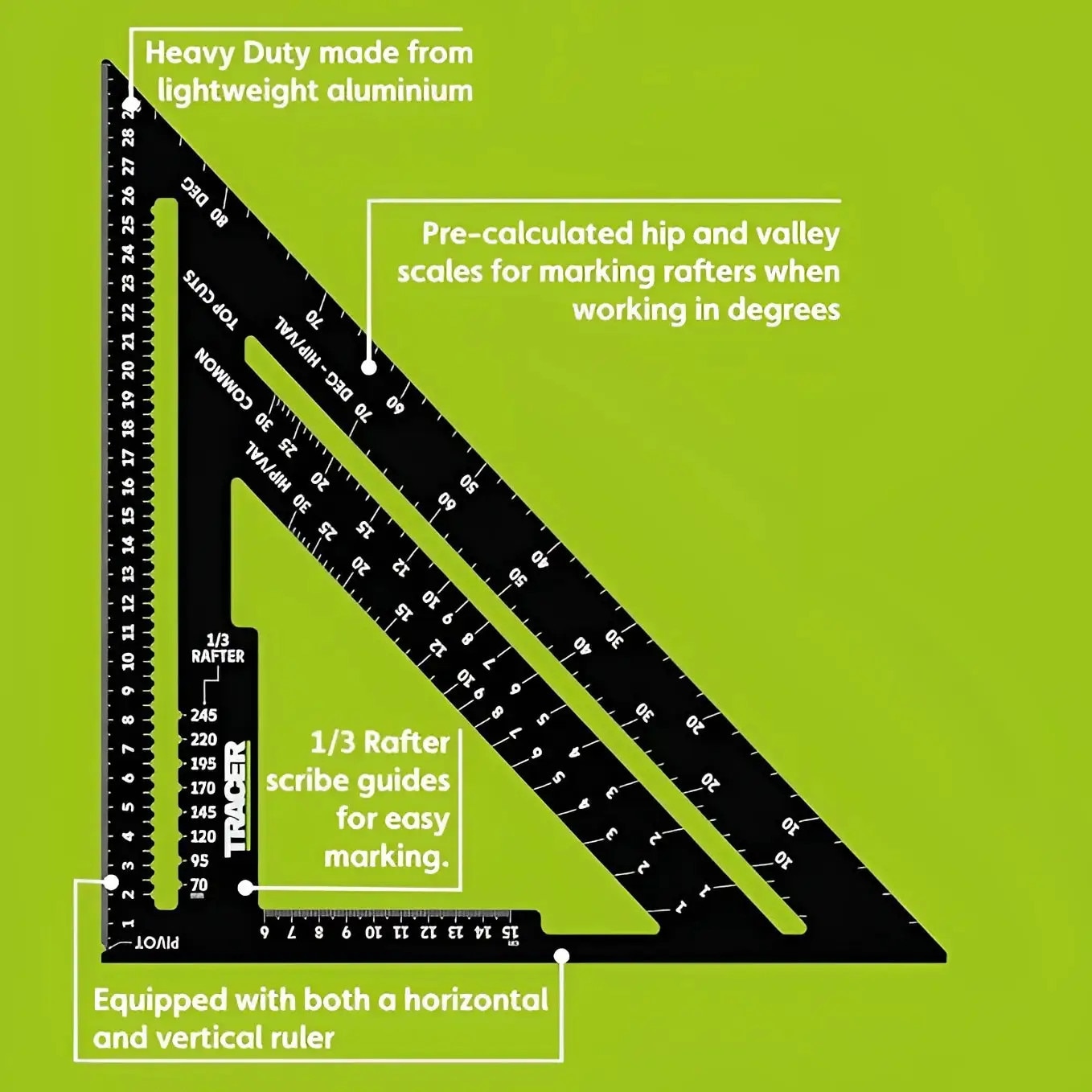 Echer Rapid Tamplerie/Dulgherie 300 mm din aluminiu - gradatii clare 0 ...