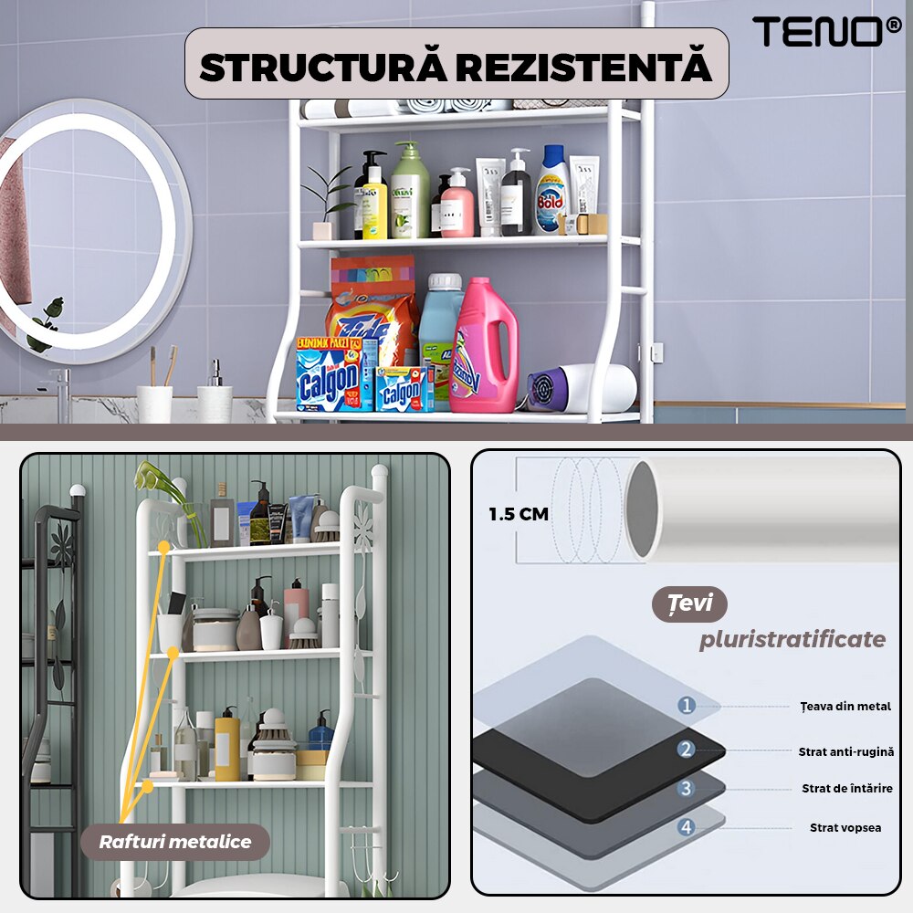 Raft de Depozitare pentru Baie Teno®, peste toaleta/ masina de spalat ...
