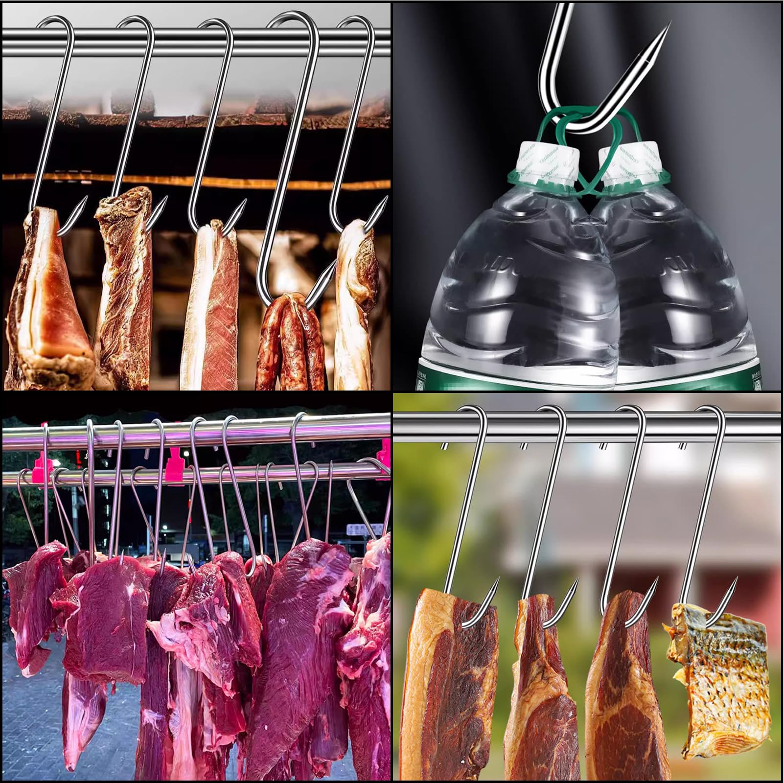 Set 20 carlige din inox pentru macelarie sau afumatoare carne, OEMG ...