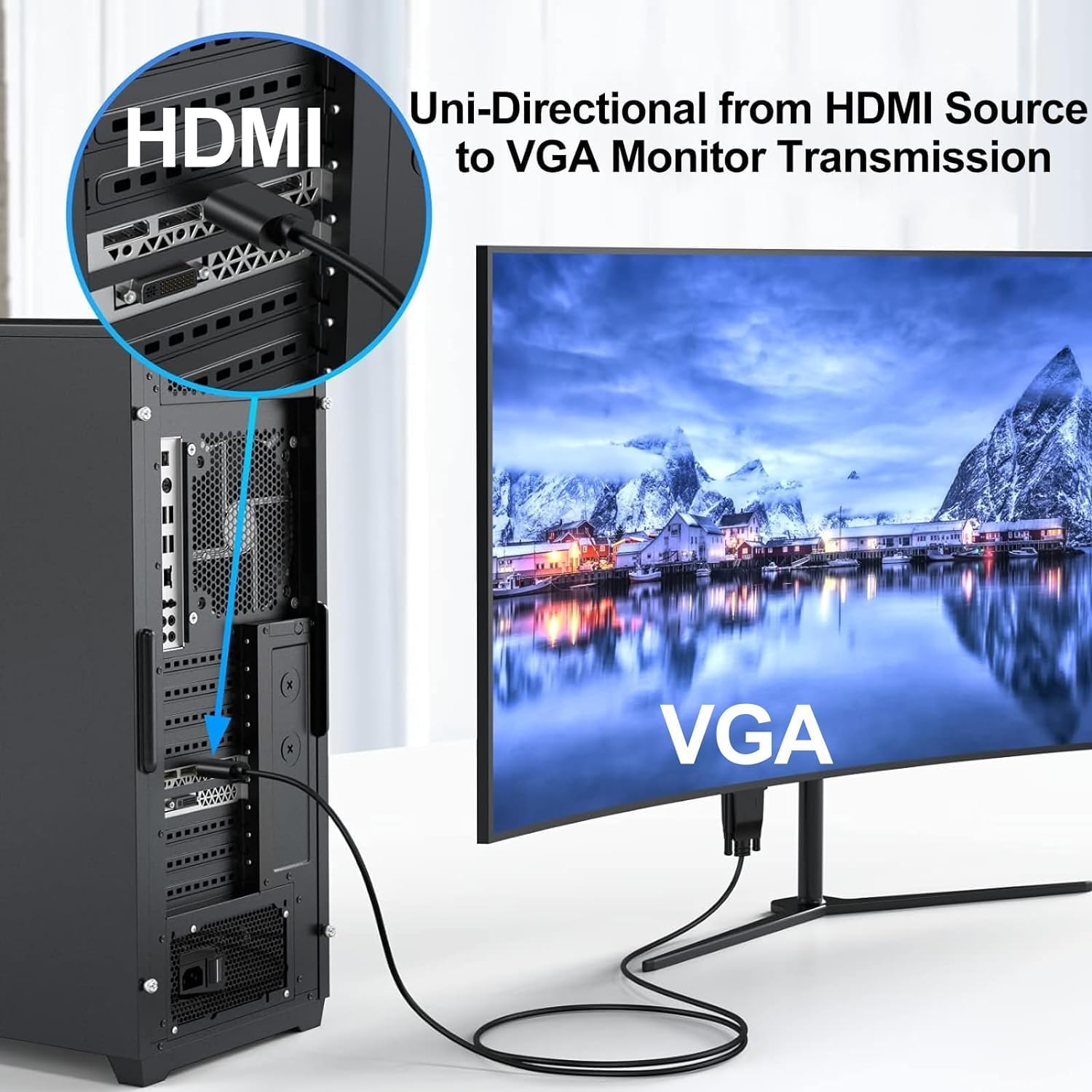 Cablu HDMI la VGA 1.8m, unidirectional, pentru monitor, proiector ...