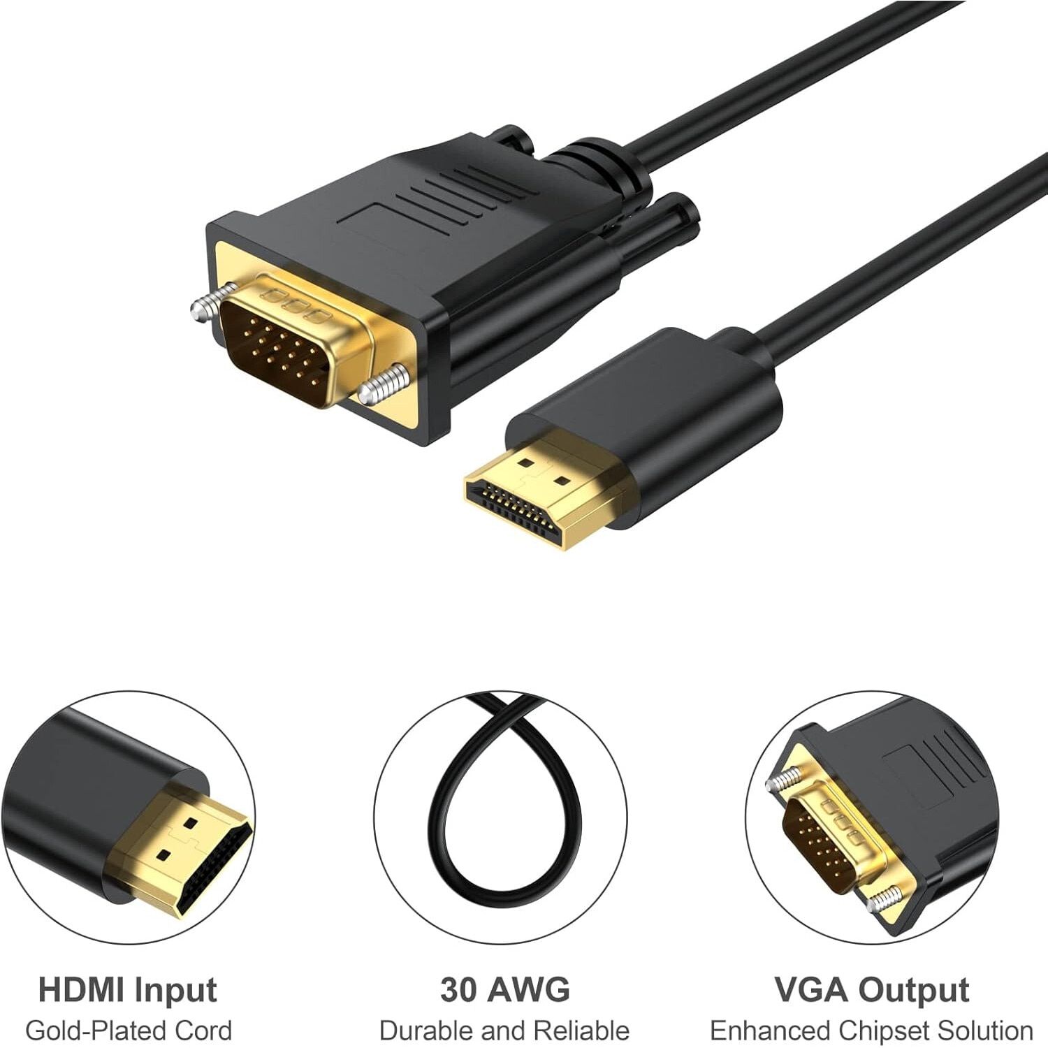 Cablu HDMI la VGA 1.8m, unidirectional, pentru monitor, proiector ...