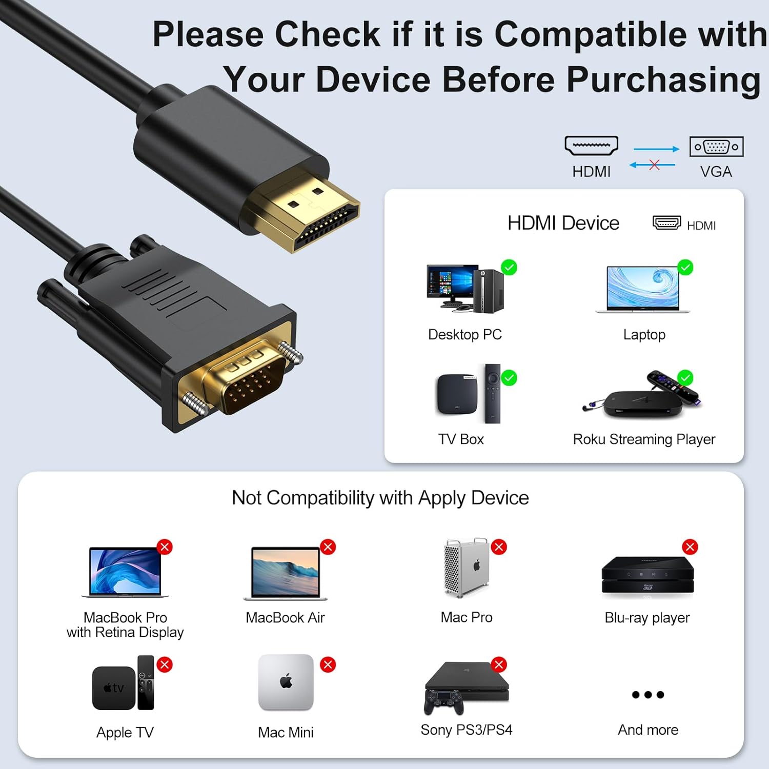 Cablu HDMI la VGA 1.8m, unidirectional, pentru monitor, proiector ...
