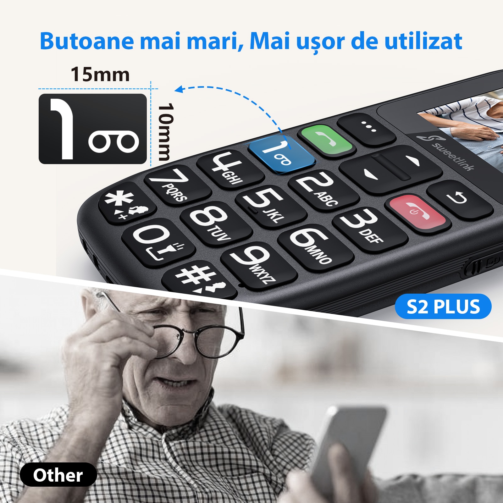SweetLink S2 Plus Telefon mobil pentru seniori, meniu in limba Romana ...