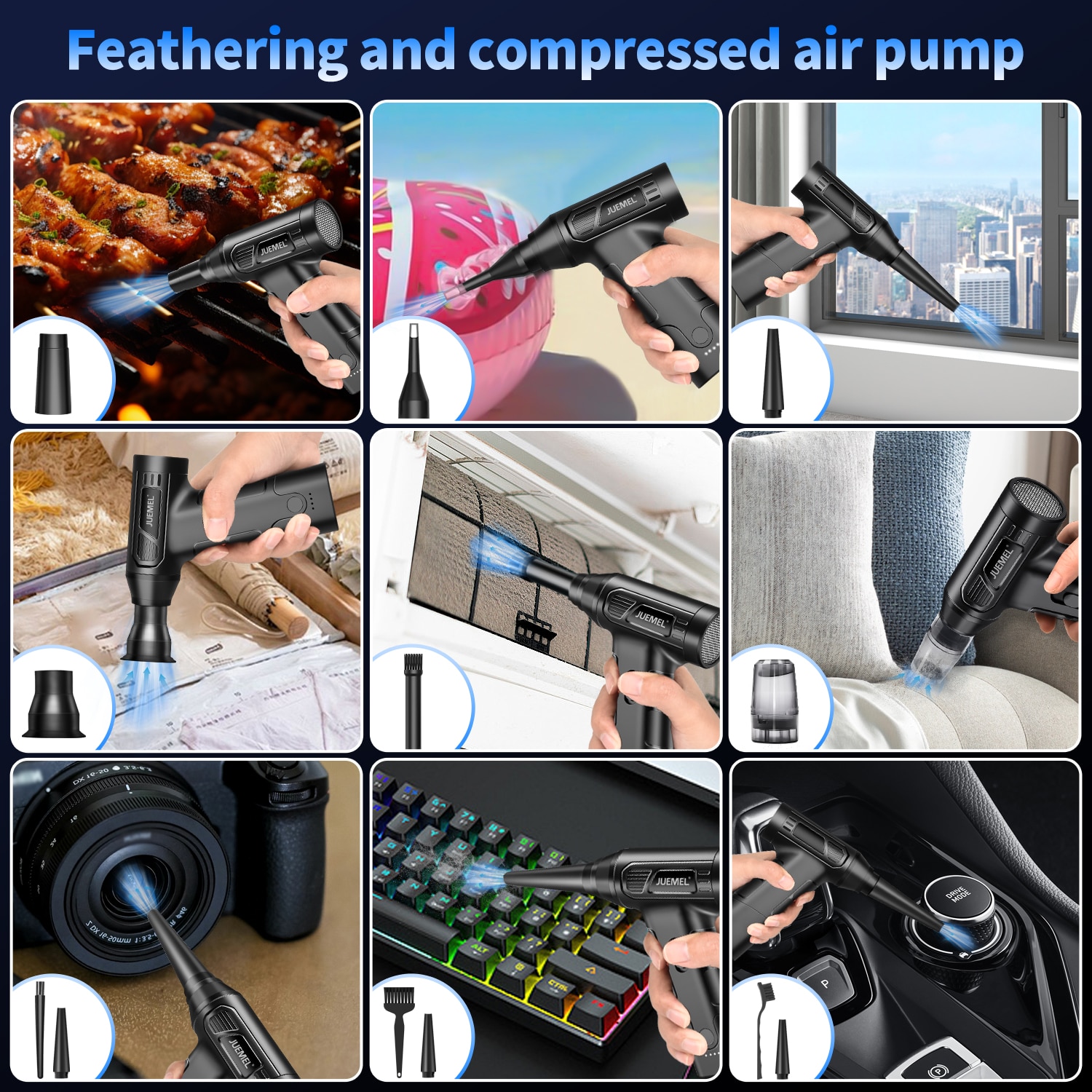 Suflanta Aer & Aspirator fara Fir, JUEMEL, M7059, 300000RPM, Baterie ...