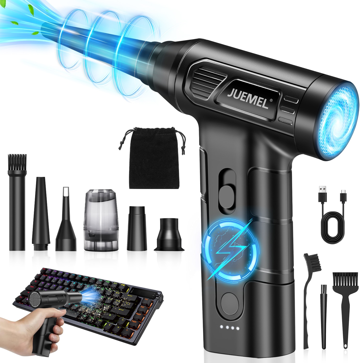 Akkus légfúvó és porszívó, JUEMEL, M7059, 300 000 RPM, 10 000 mAh ...