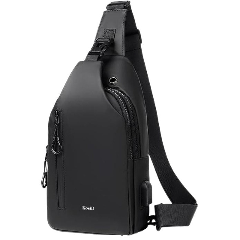 Geanta barbateasca Kosiil, impermeabila, anti-furt, cu port USB si jack ...