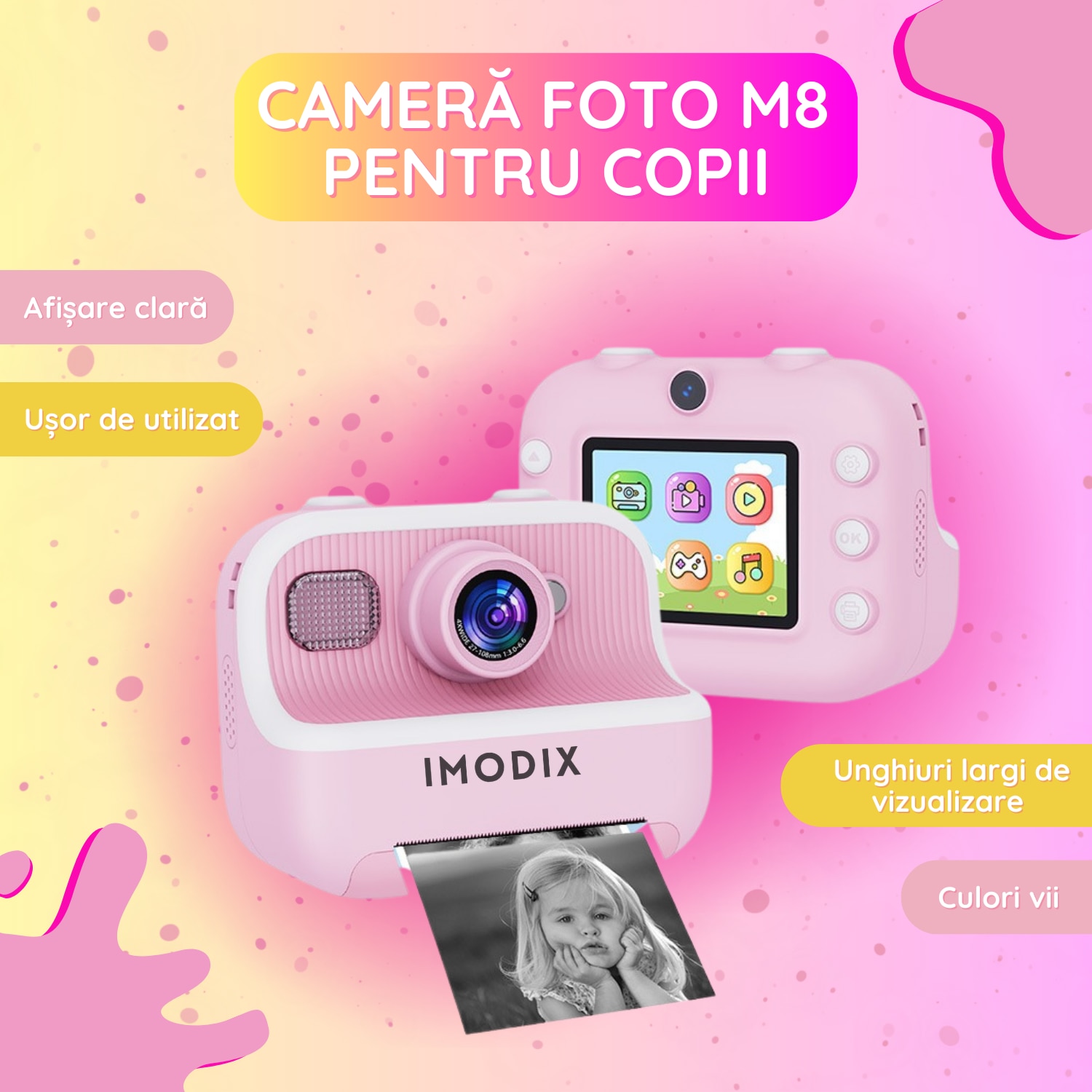 Camera Foto-Video Digitala Pentru Copii, IMODIX®, Functie De Printare ...
