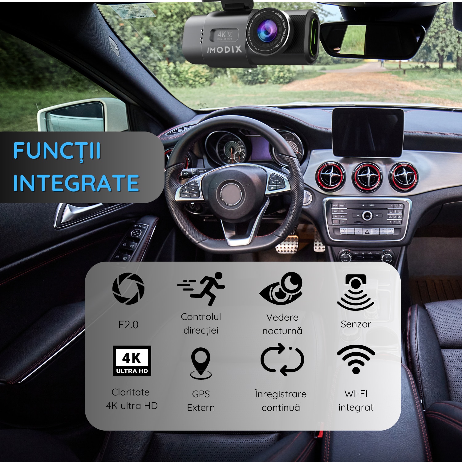 Camera Video De Bord Auto, IMODIX®, Camera Marsarier, 4K UHD, Rezolutie ...