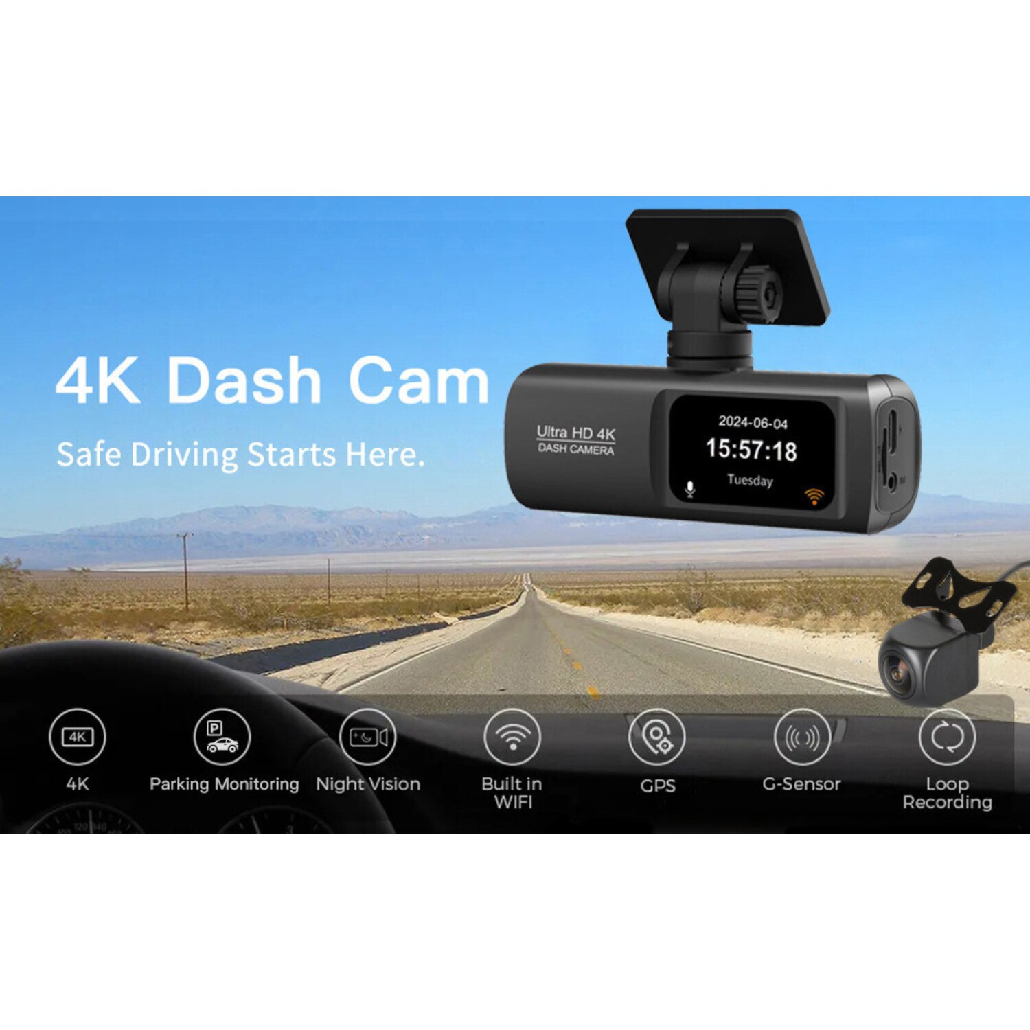 Autós videokamera, IMODIX, tolatókamera, 4K UHD, felbontás 3840x2160, 1 ...