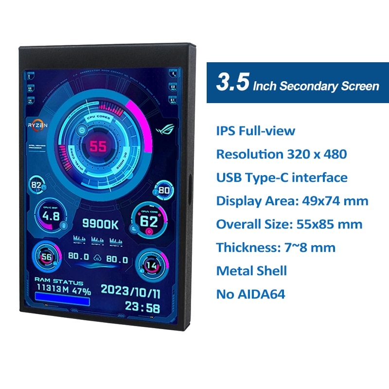 Ecran 3, 5 Inch Turing Smart Screen pentru PC, LCD IPS, Monitorizare ...