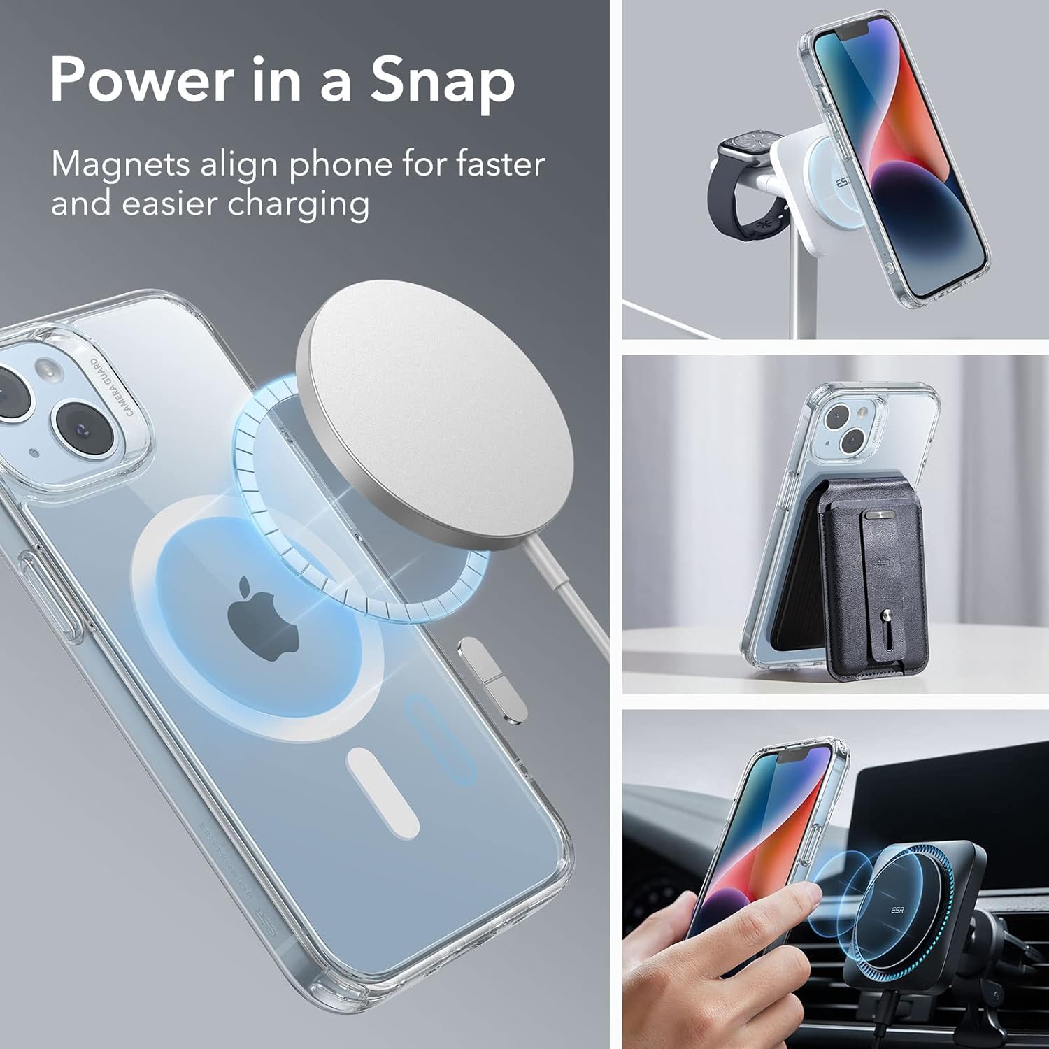 Set 2 piese: Husa transparenta MagSafe + Suport magnetic PopSocket ...