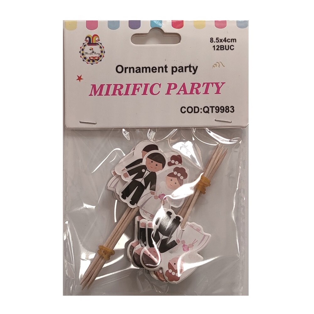 Set 12 buc. scobitori decorative, alb, negru, 8.5×4 cm, mire, mireasa ...