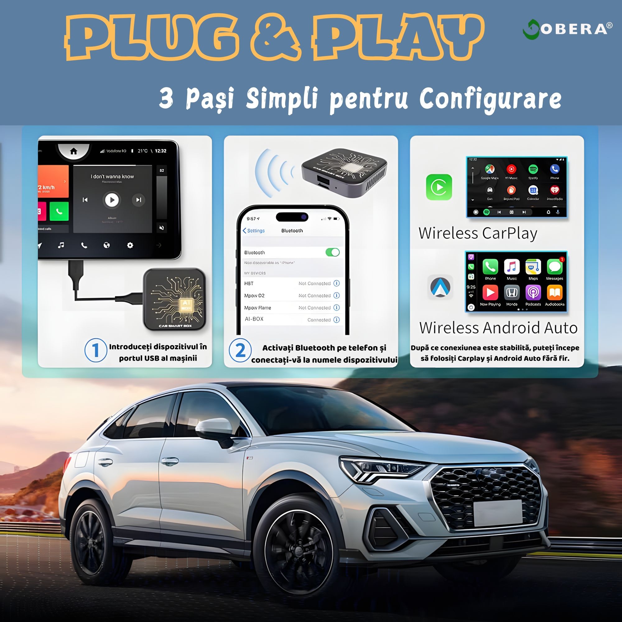 Modul AI Box auto wireless Carplay si Android Auto goBERA® pentru ...