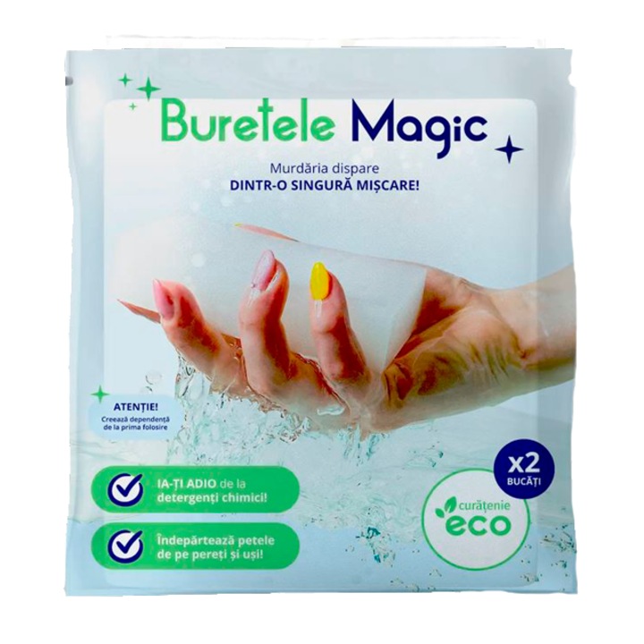 Burete 100% spuma melaminica Eco 10 x 5 x 2 cm, Buretele Magic - eMAG.ro