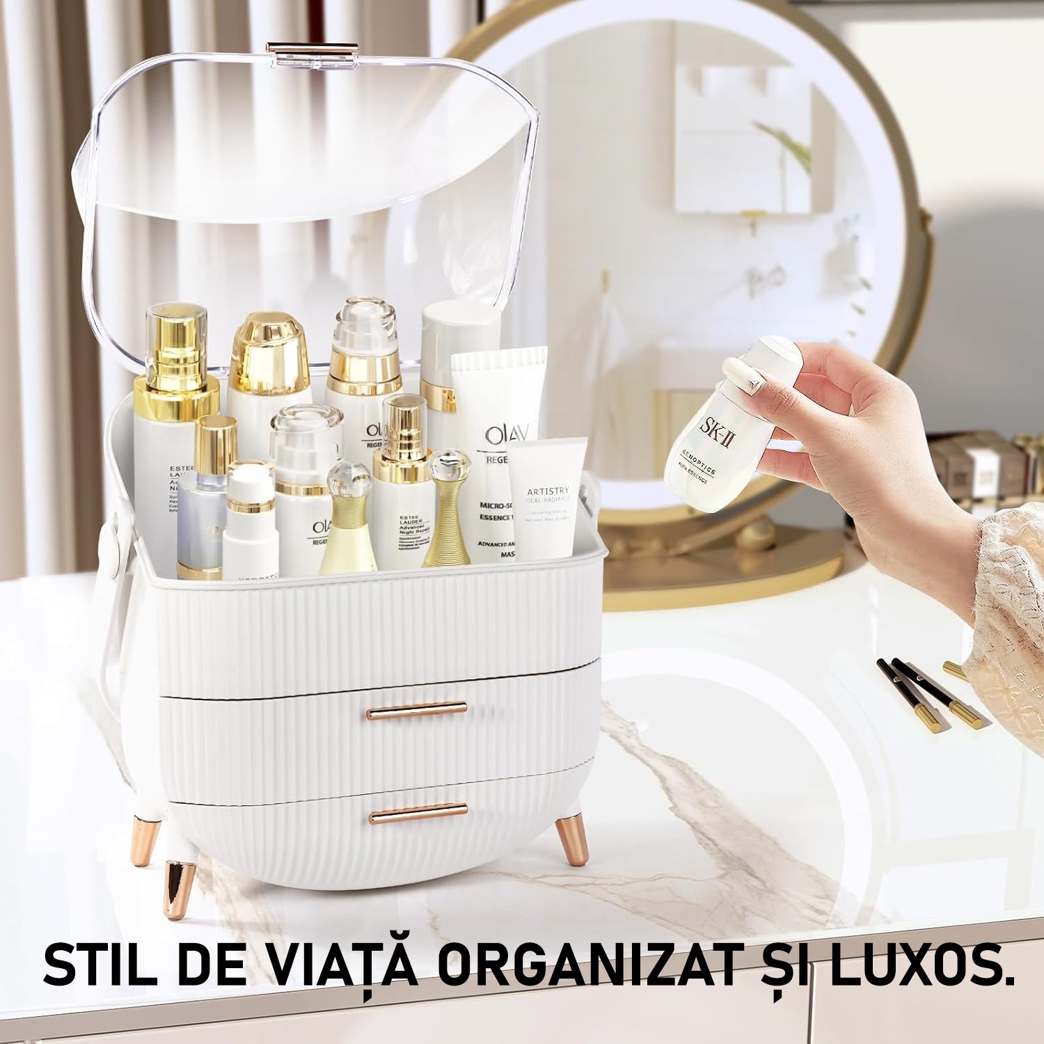 Organizator pentru cosmetice si bijuterii NextWave®, spatiu depozitare cu 2 sertare, vitrina ...