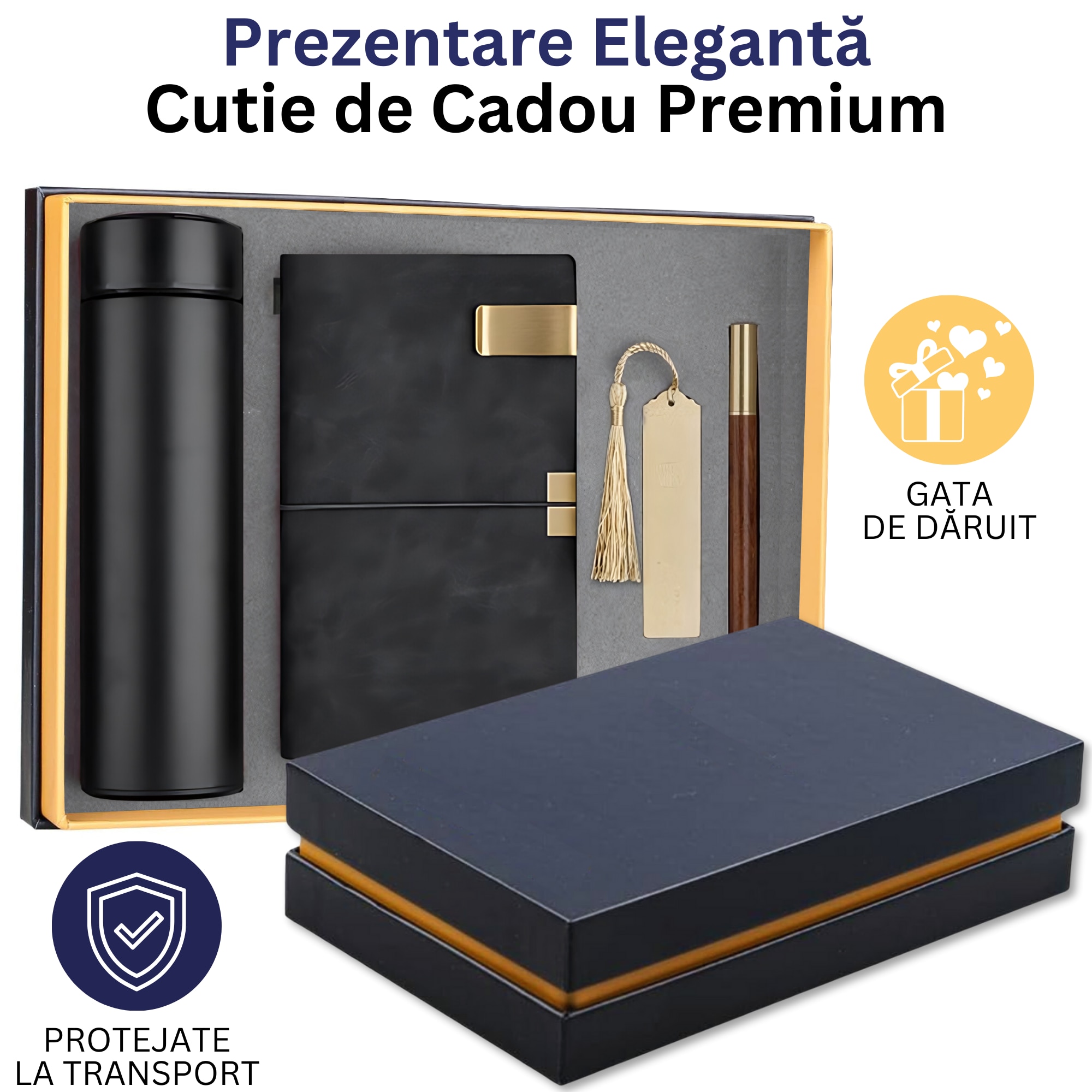 Set cadou pentru barbati, 5 Produse premium, Termos din inox, Agenta cu ...