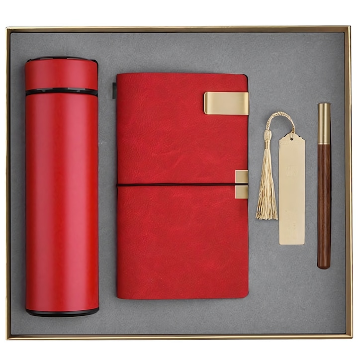 Set cadou pentru femei, 5 Produse premium, Termos din inox, Agenta cu ...