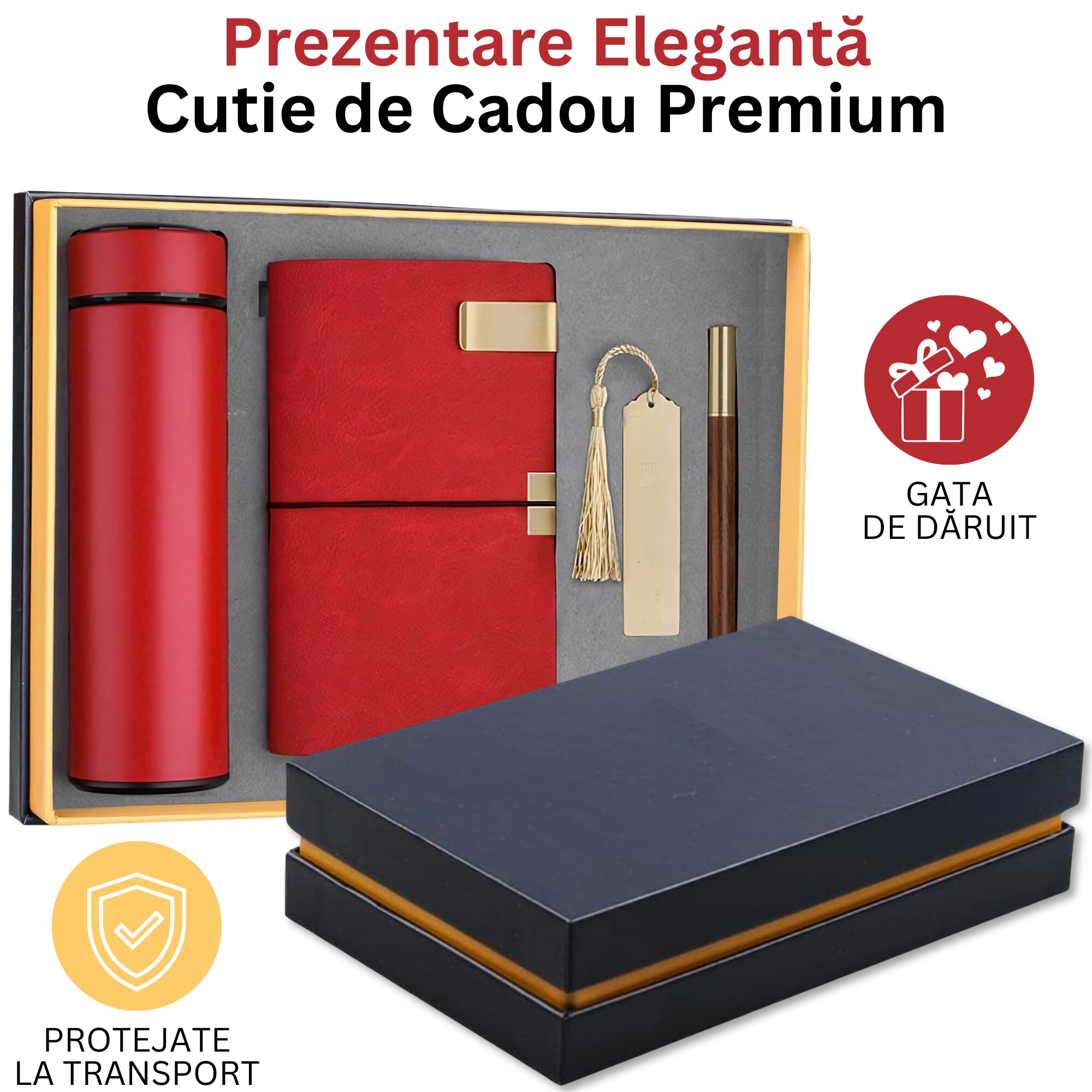 Set cadou pentru femei, 5 Produse premium, Termos din inox, Agenta cu ...