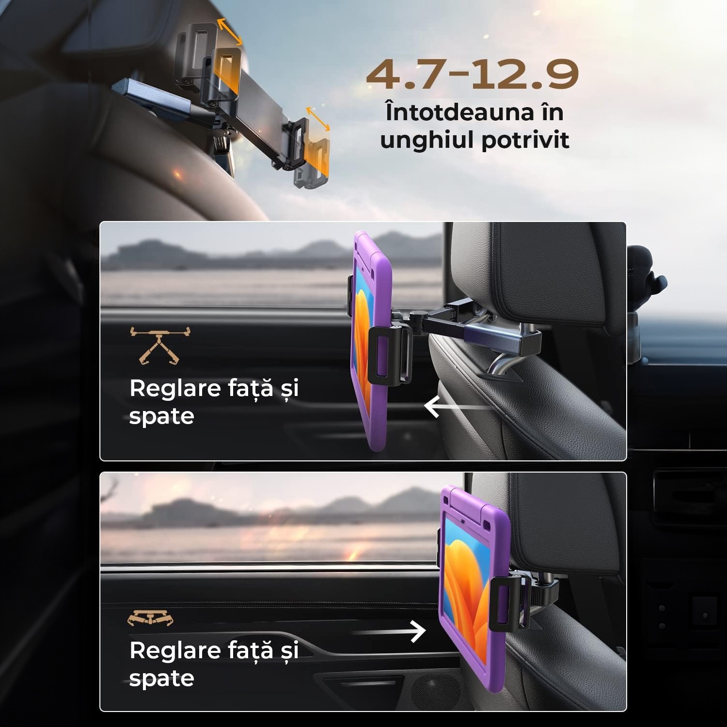 Suport Universal Auto de Tableta si Telefon pentru Tetiera, Compatibil ...