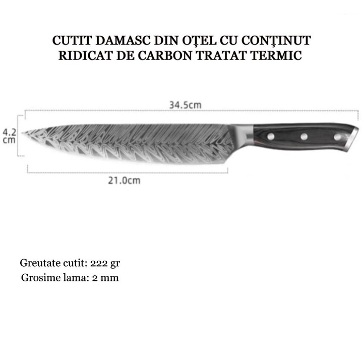 Cutit de bucatarie Profesional model Damasc Salestore.ro®, Lama de 21cm ...