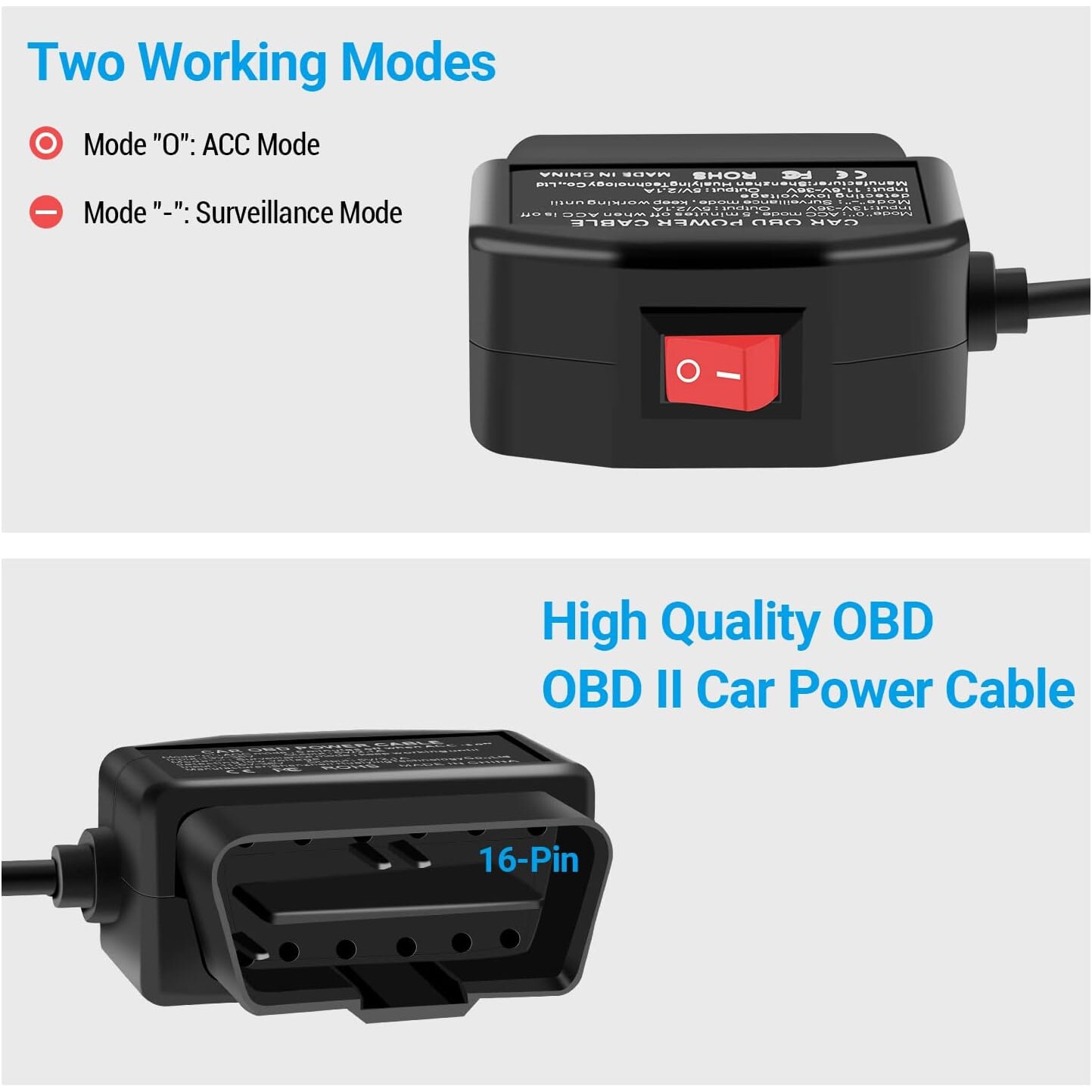 Cablu de alimentare OBD la Type-C pentru camera de bord, monitorizare 24 de ore/mod ACC, cablu ...