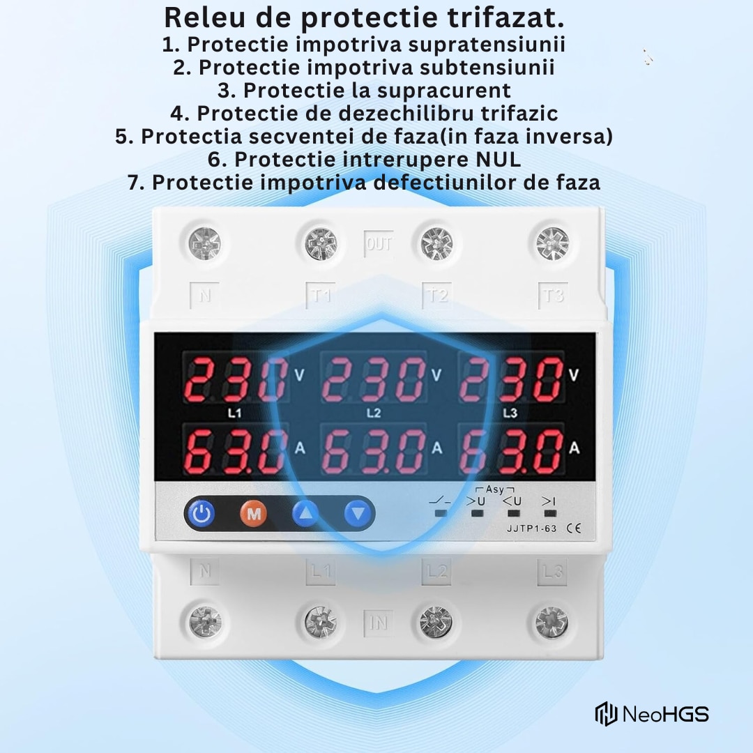 Releu protectie trifazat NeoHGS, subtensiune, supratensiune ...