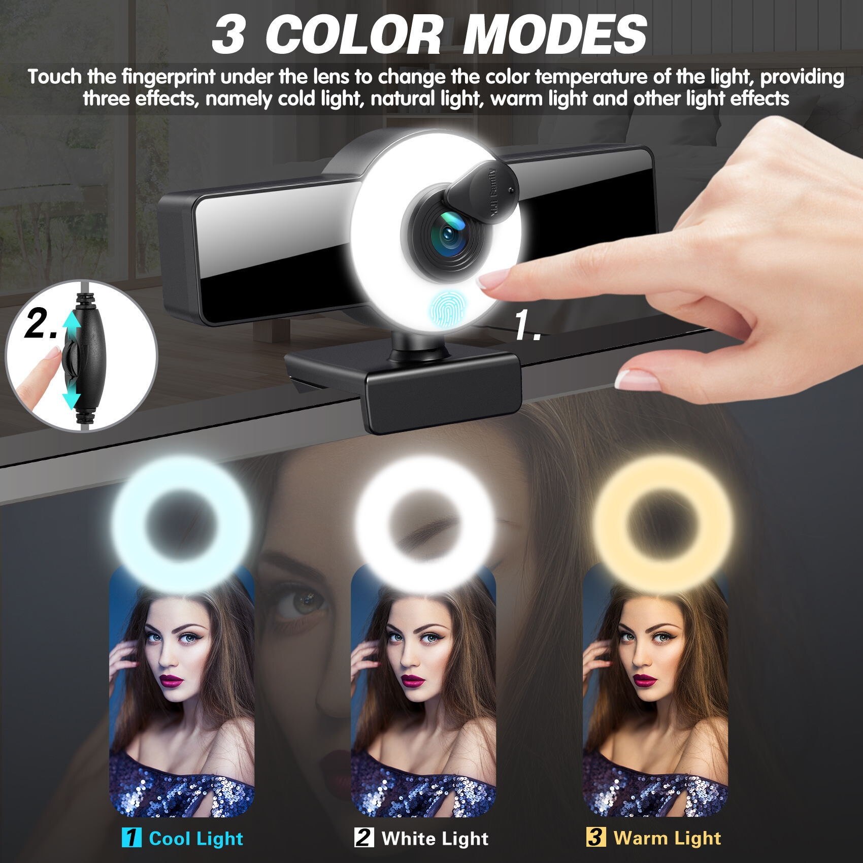 Camera Web, 2K Full HD, Webcam 8 MP, Microfon, Dual Stereo cu reducere ...