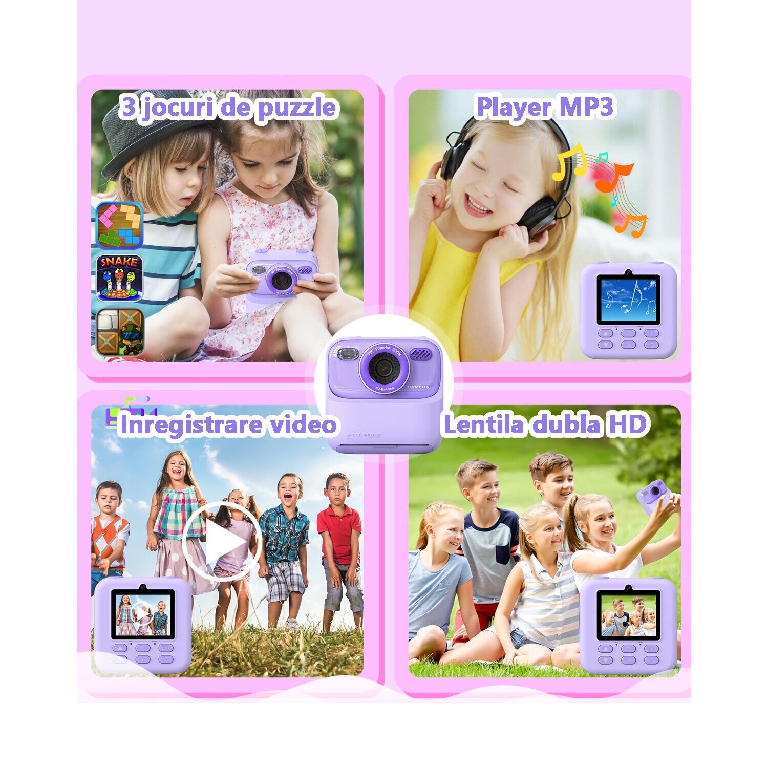 Camera digitala pentru copii cu imprimare instantanee, HEILU, Ecran de ...