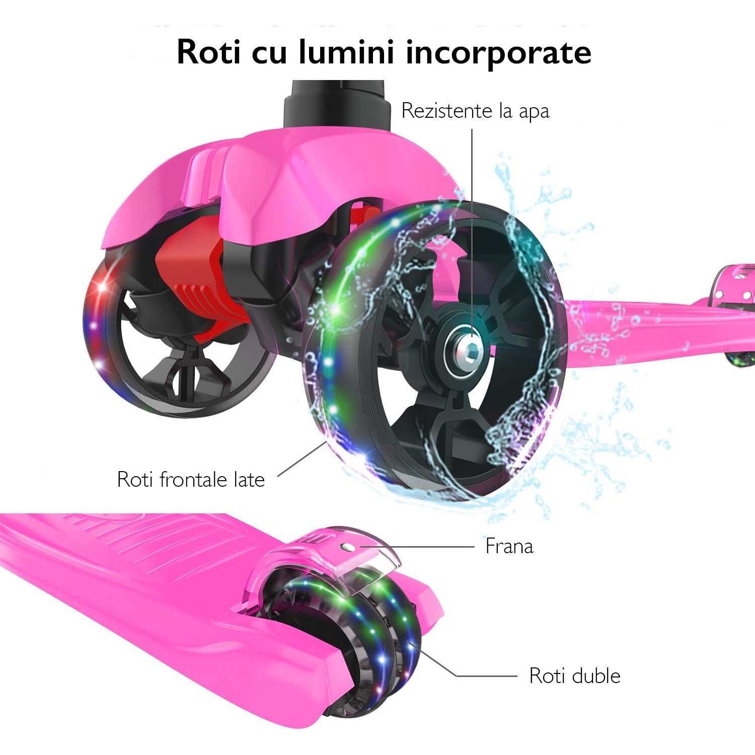 Trotineta Copii KidProtect® KidGlider, 3 - 12 Ani, Pliabila, Lumini ...