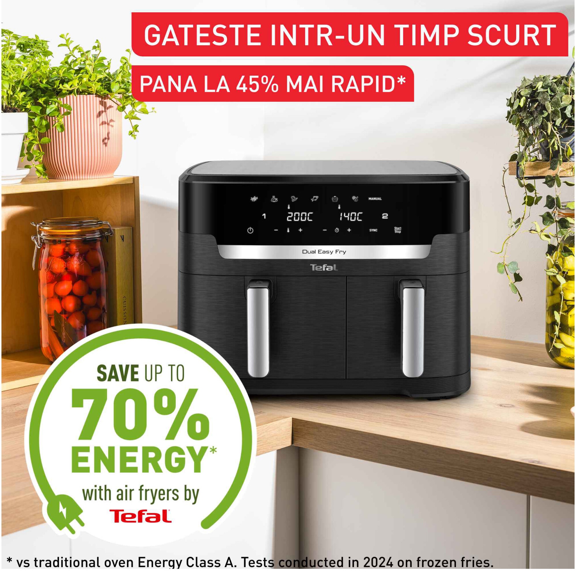 Friteuza cu aer cald Tefal Dual Easy Fry XXL EY9428E0, 2700 W, capacitate 11 L, 7 programe ...