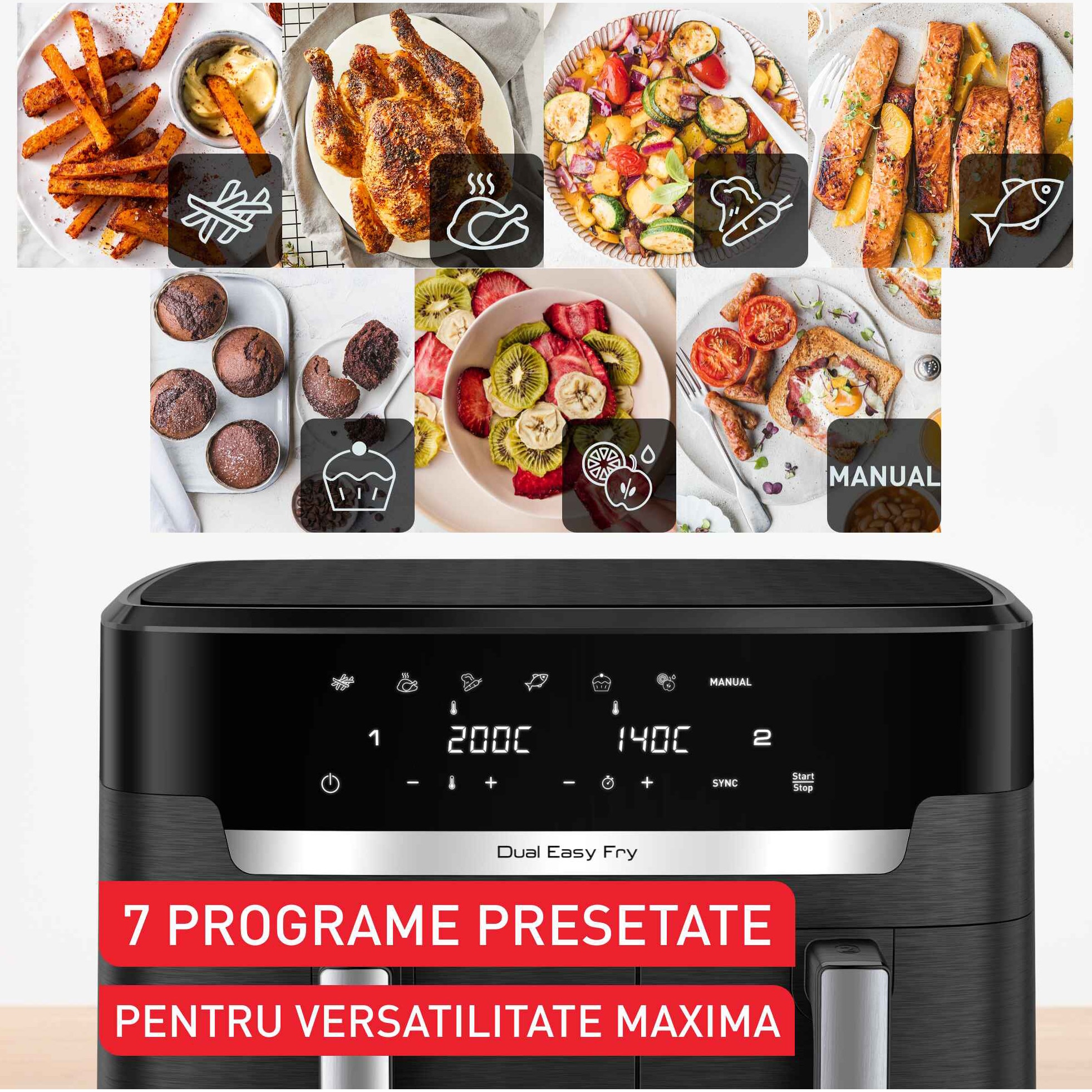 Friteuza cu aer cald Tefal Dual Easy Fry XXL EY9428E0, 2700 W ...