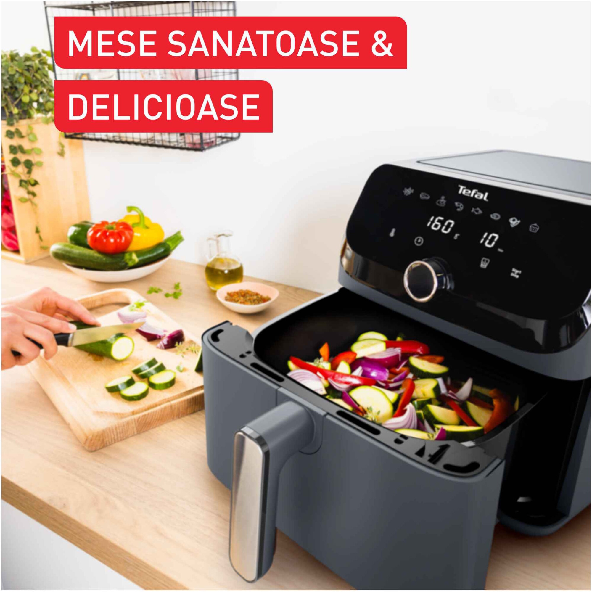 Friteuza cu aer cald Tefal Easy Fry Mega EY855BE0, 2020W, capacitate 7.5 L, 8 programe automate ...